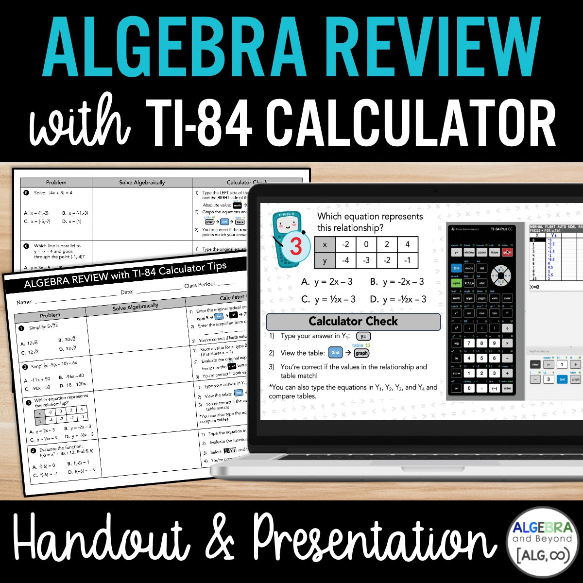 Algebra Review Activity – Fun TI-84 Graphing Calculator Handout & Pres ...