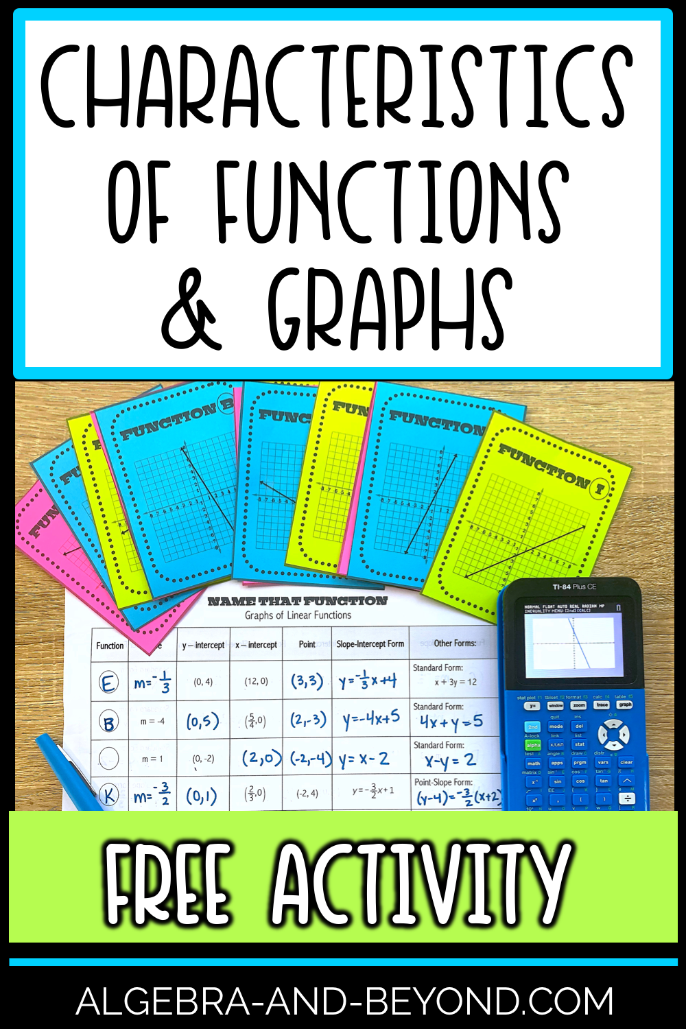Linear Functions Name That Function Matching Activity Print And