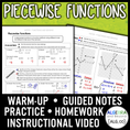 Piecewise Functions Lesson | Algebra 2 | Warmup | Guided Notes | Homew ...