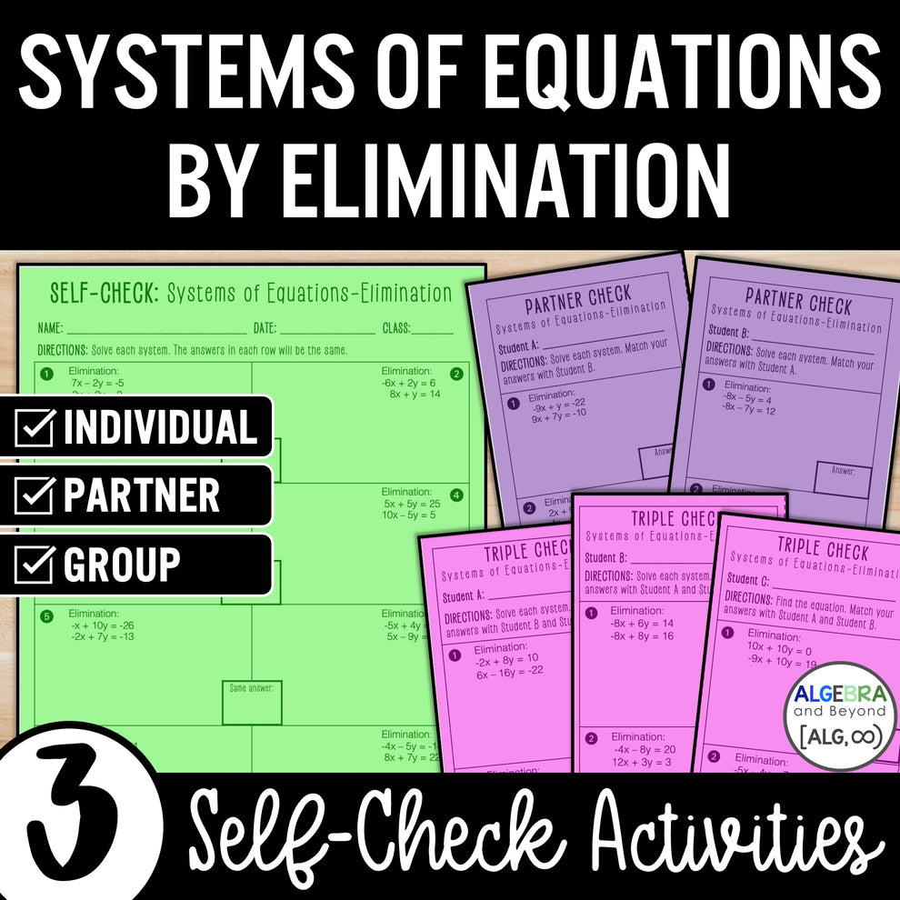 Solve Systems of Equations by Elimination Review Activity - Practice W ...