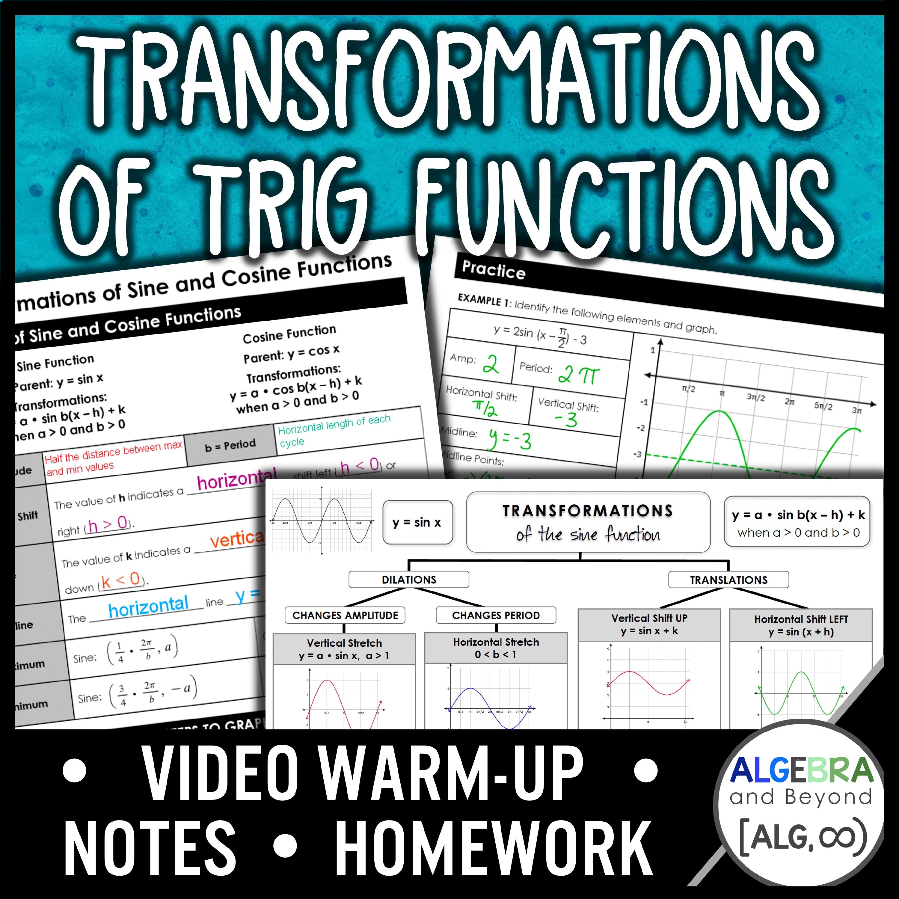 Transformations of Trigonometric Functions Lesson | Warmup | Notes | H ...
