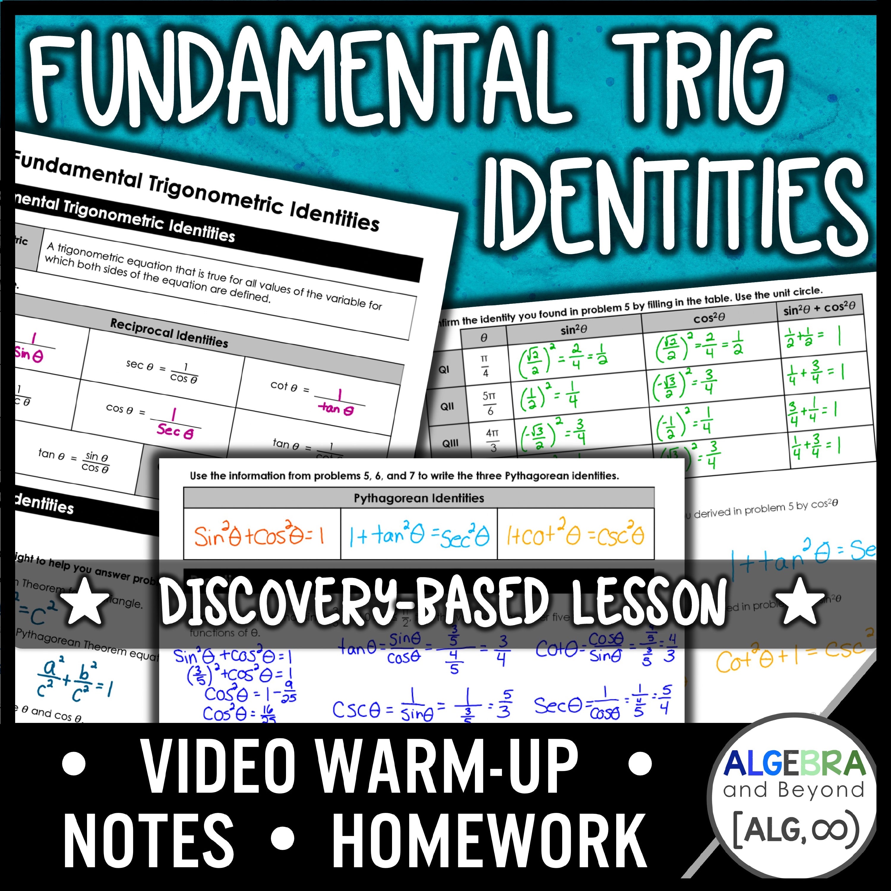 Trigonometric Identities Lesson | Algebra 2 | Warmup | Notes | Homewor ...