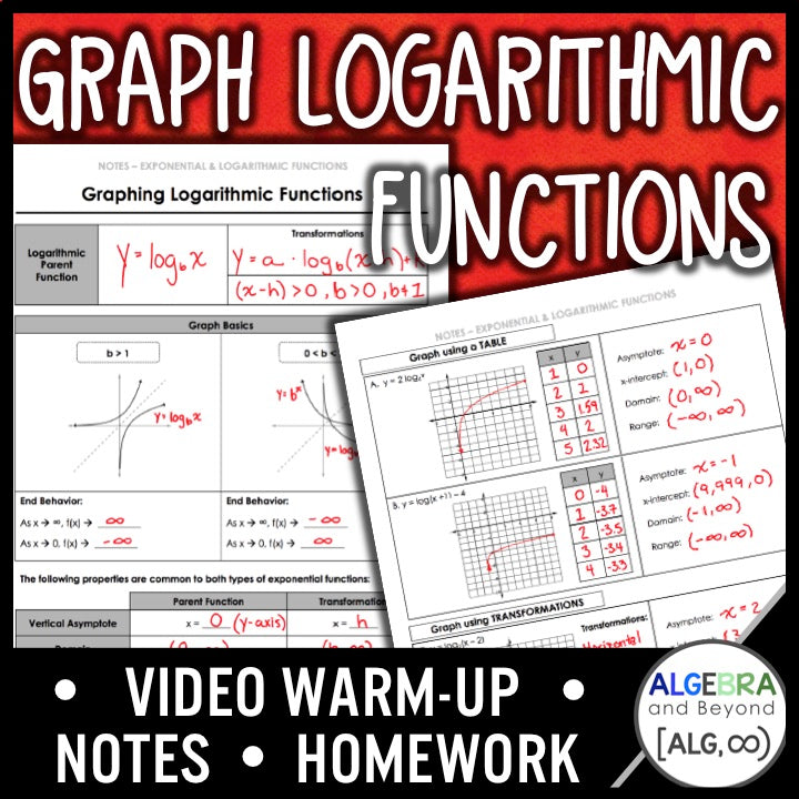Graph Logarithmic Functions Lesson Warm Up Guided Notes Homework