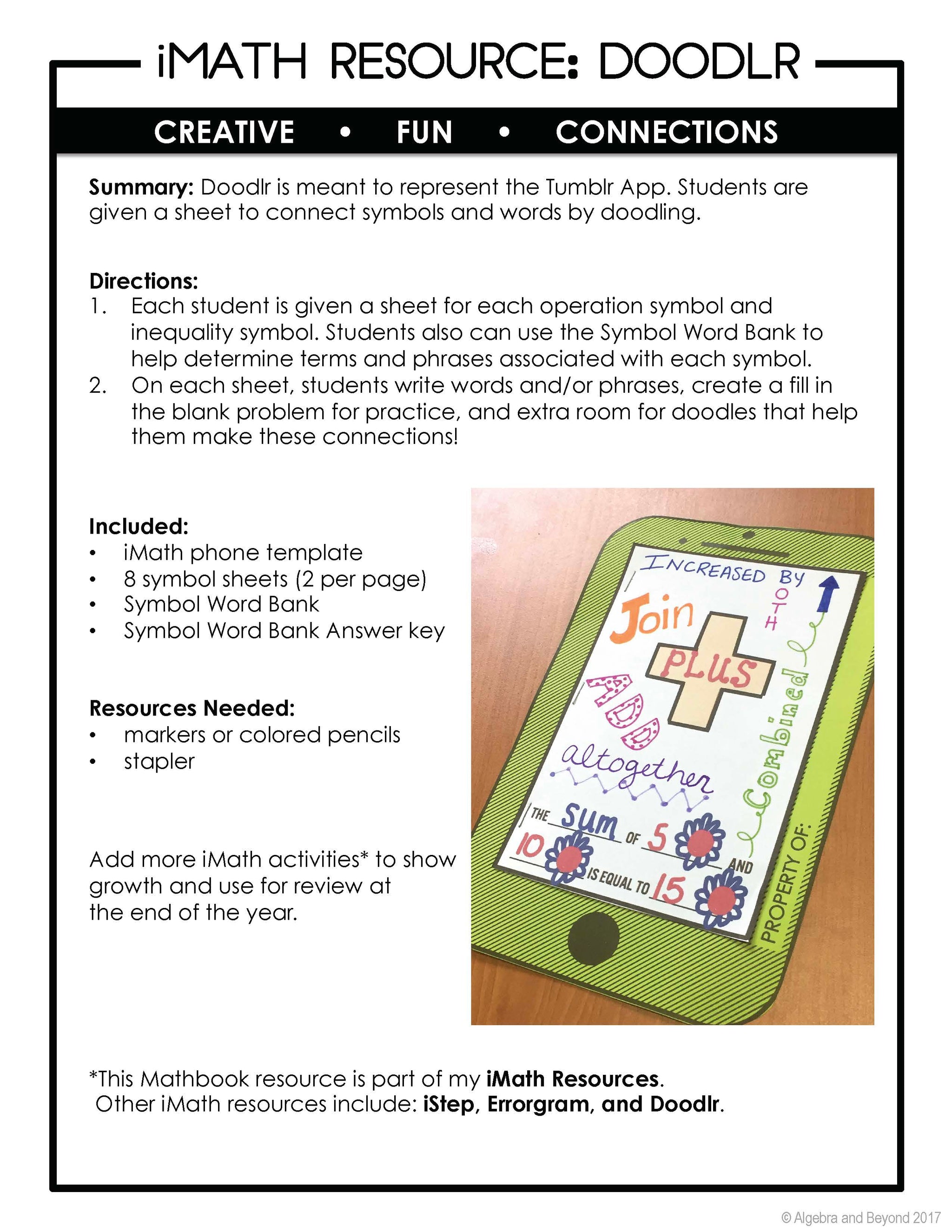 Math Symbols Activity (add, subtract, multiply, divide, & inequalities ...