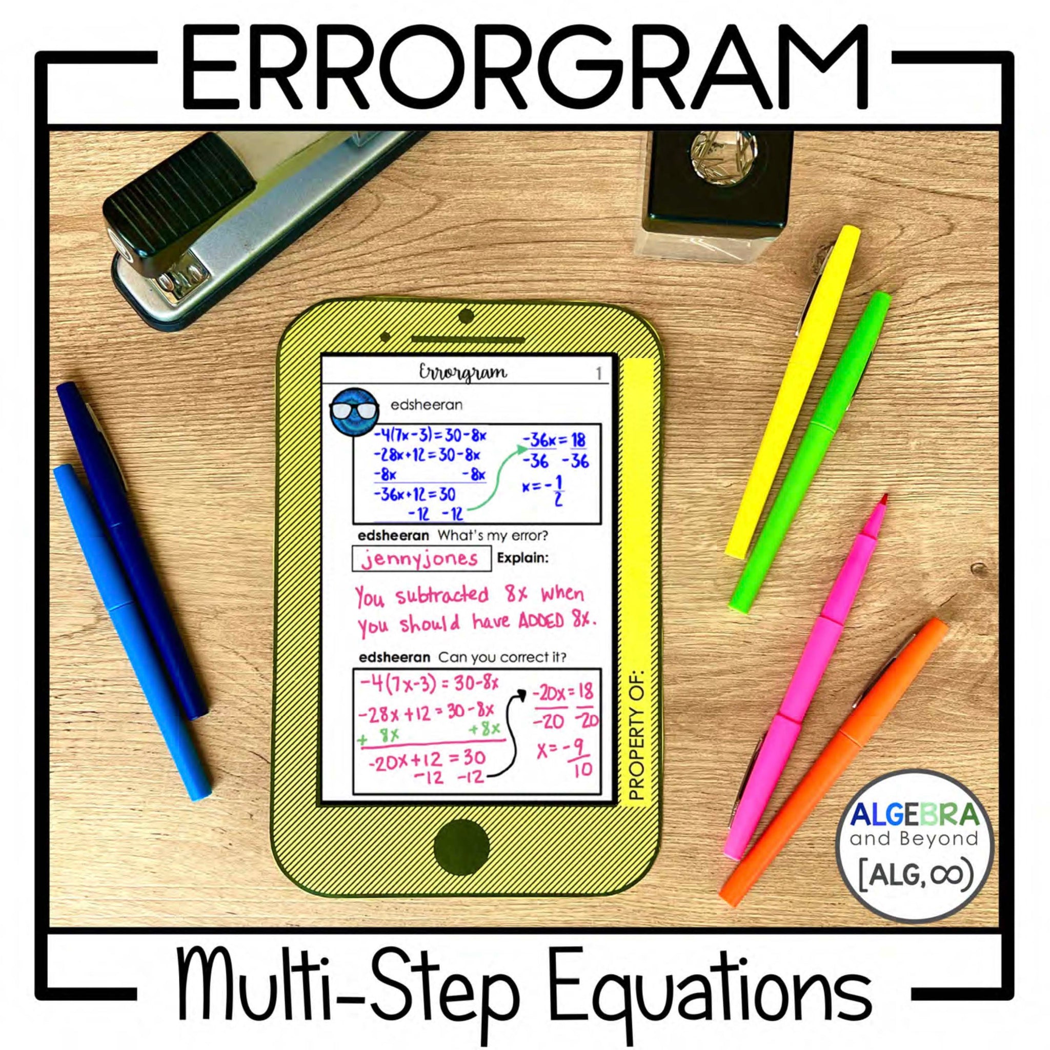 Multi-Step Equations Activity | Errorgram – Algebra and Beyond