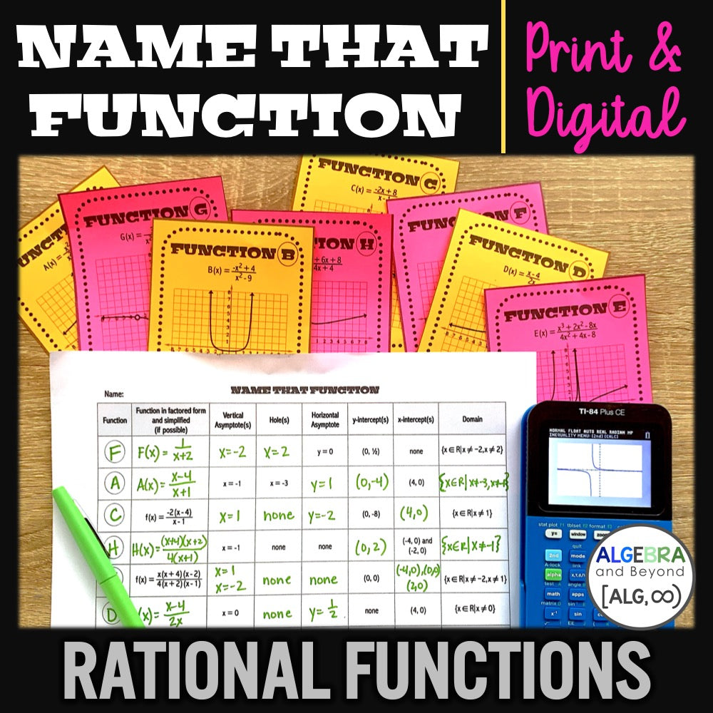 Rational Functions Name That Function Matching Activity Print An