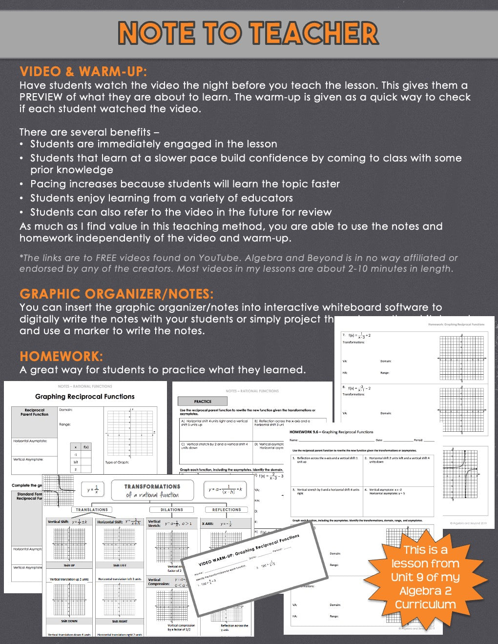 Graphing the Reciprocal Function Lesson | Warm-Up | Guided Notes | Hom ...