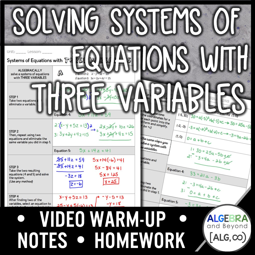 Solving Systems Of Equations With Three Variables Lesson Warm Up G