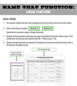 Linear Functions | Name That Function | Matching Activity | Print and ...