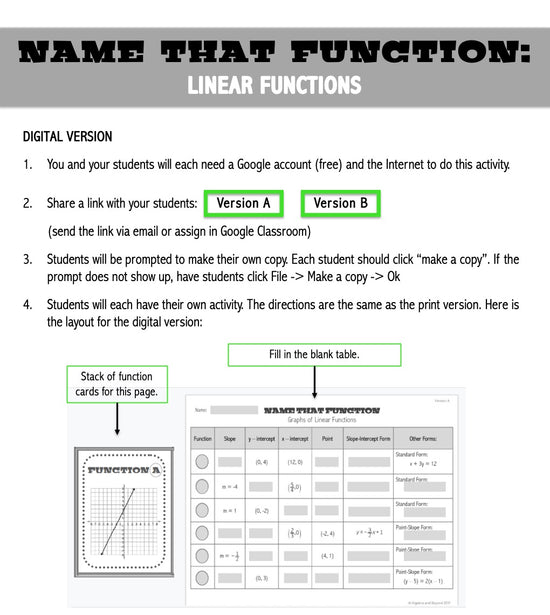 Linear Functions | Name That Function | Matching Activity | Print and ...