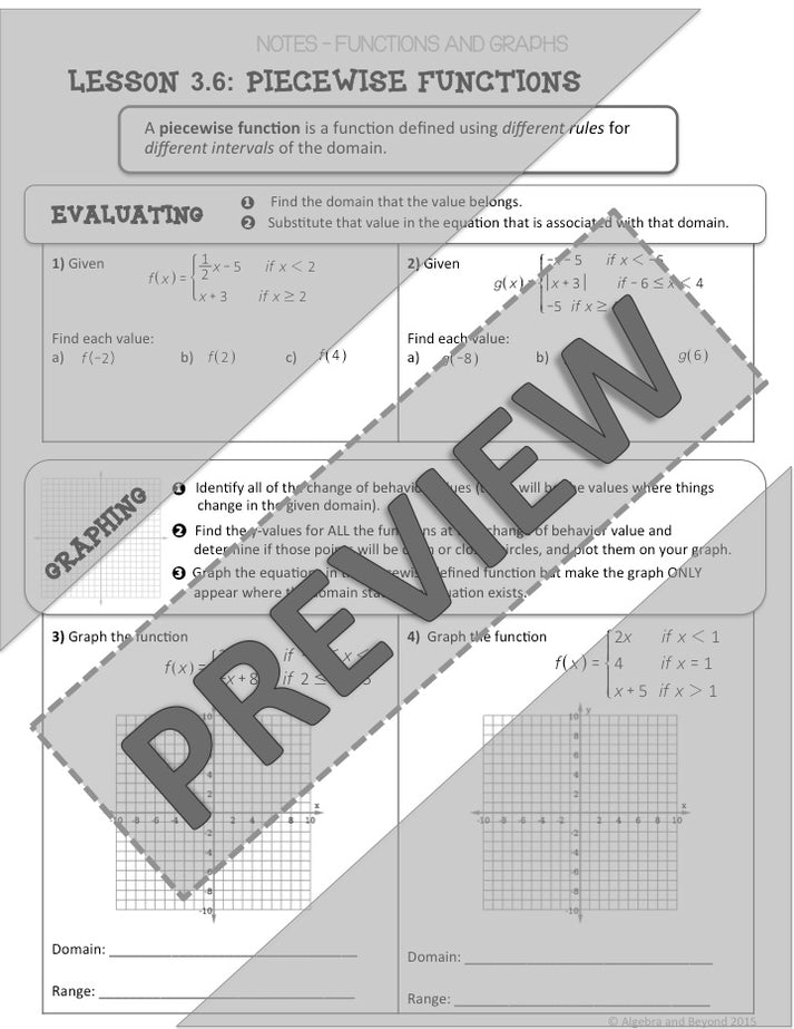 Piecewise Functions Lesson | Algebra 2 | Warmup | Guided Notes | Homew ...